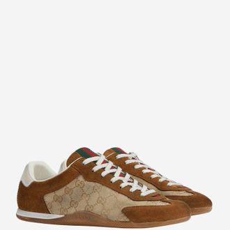 Gucci Mens Leather And Fabric Shift Sneakers Brown Trainers