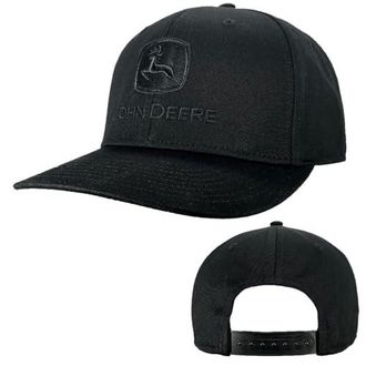 John Deere Solid Black 6-Panel Adjustable Snapback Hat with Embroidered Logo