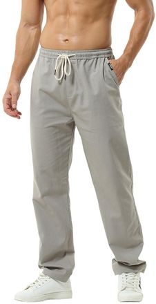 Hoerev Men Casual Strandhosen Leinen Hose- Gr. XXXL (Taille 45-47 zoll), Grau