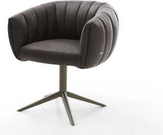 DELIFE Drehstuhl Jada-Flex Mikrofaser Anthrazit Vintage Fu&szlig;kreuz Effektfinish Titan 360&deg; drehbar Wippfunktion Taschenfederkern, Esszimmerst&uuml;hle