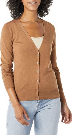 Amazon Essentials Damen Leichter Cardigan mit V-Ausschnitt (in Übergröße erhältlich), Kamelbraun Meliert, XXL