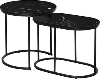 HOMCOM Lot de 2 Tables Basses Tables dappoint gigognes en Acier et Plateau MDF Aspect marbre - Table Ronde et Ovale - Noir