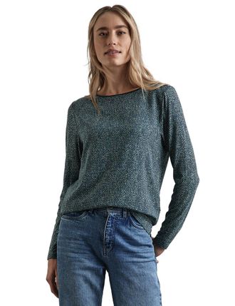 Street One Damen A322516 Gemustertes Langarmshirt, Cool Vintage Green, 40 EU