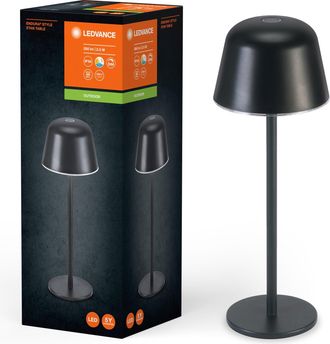 Ledvance ENDURA STYLE TABLE Außenleuchte, 2,5W, 200lm, dunkelgrau, Tischleuchte, wiederaufladbarer Akku, IP54 Schutzklasse, stufenloses Dimmen, Lichthelligkeit