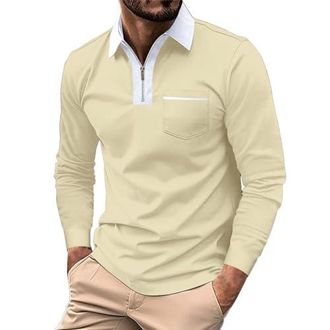 Generic Polo pour homme, t-shirt &agrave; manches longues &agrave; revers d&eacute;contract&eacute; avec poche, t-shirt de sport, fermeture &eacute;clair, t-shirt daffaires confortable et respi
