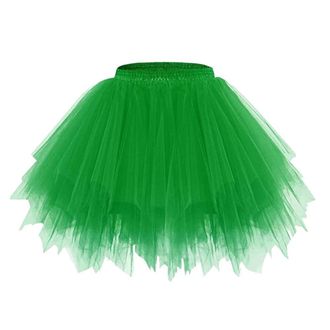 Minetom Damen Karneval Kost&uuml;m T&uuml;llrock 50Er T&uuml;t&uuml; Rock Kurz Ballett Unterrock Crinoline Petticoat Tutu Cosplay Prom Rockabilly Minirock A Gr&uuml;n 03 Einheitsgr&ouml;&szlig;e