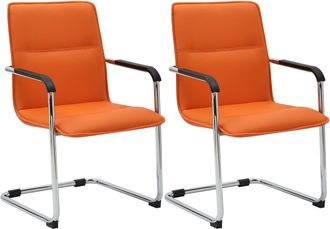 Clp Freischwinger Stühle 2er Set mit Armlehnen Seattle, Moderne Esszimmerstühle gepolstert mit Kunstlederbezügen, Gestelle in Chromoptik, Farbe:orange