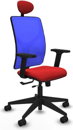 Piqueras y Crespo B&uuml;rostuhl mit 2D-Armen, h&ouml;henverstellbare Lendenwirbelst&uuml;tze und festes Kopfteil, ausgestattet mit Syncro/Traslack und Schneideschaum, Blau/Rot