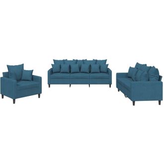 vidaXL Vidaxl - Ensemble de canap&eacute;s 3 pcs bleu velours - 1 fauteuil, 1 canap&eacute; 2 places, 1 canap&eacute; 3 places - Coussins inclus - Dimensions confortables