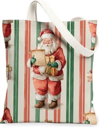 Generic Sacs fourre-tout en toile de No&euml;l, motif P&egrave;re No&euml;l, sacs de courses r&eacute;utilisables, sacs de courses amusants l&eacute;gers et lavables en toile pour cadeaux d