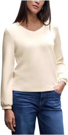 Street One Femme, Sweatshirts et sweats &agrave; capuche, Beige, Taille: 36 FR SweaT-shirt en modal avec ourlet et poignets c&ocirc;tel&eacute;s