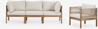 Sklum Branson 3-teiliges modulares Sofa-Set mit Armlehnen und Sessel aus Akazienholz Akazie Braun