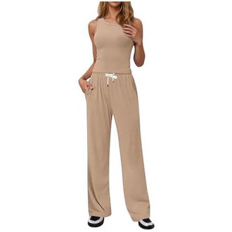 Generic V&ecirc;tements de sport pour femme - Ensemble 2 pi&egrave;ces en satin &agrave; manches longues et pantalon boutonn&eacute; - V&ecirc;tement de d&eacute;tente 2 pi&egrave;ces &agrave; capuche et jogging 