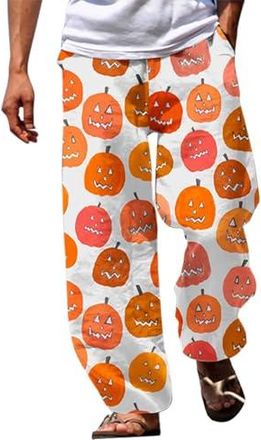 Generic Pantalon de loisirs pour homme - Long - Imprim&eacute; amusant - Pantalon chino dHalloween - Pantalon de salon large - Pantalon de maison avec cordon de serr