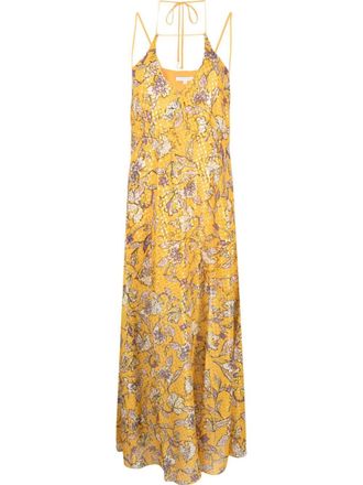 Patrizia Pepe robe mi-longue en soie &agrave; fleurs - Orange