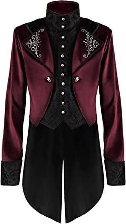 Generic Manteau &agrave; queue dhirondelle pour homme, col montant, manches longues, manteau dhiver ext&eacute;rieur pour homme, Rouge, XXL