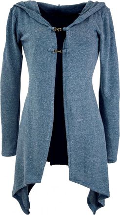 Guru Shop Lange Strickjacke, Strickmantel mit Weiter Kapuze - Taubenblau, Damen, Baumwolle, Size:S/M
