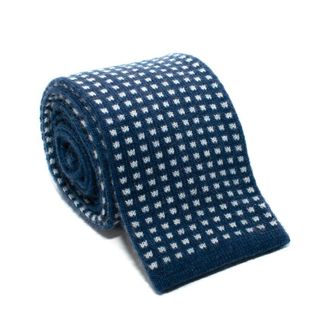 Doriani Blue & White Embroidered Wool Blend Tie