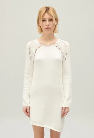Claudie Pierlot Robe courte asym&eacute;trique maille &eacute;crue