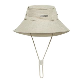 Jacquemus Femme, Accessoires, Blanc, Taille: 56 CM Chapeau ajustable en lin et coton beige