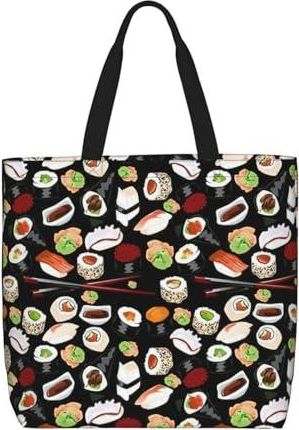 Generic Sushi Japonais Noir Sac A Main Femmes D&eacute;contract&eacute; Sacs De Courses R&eacute;utilisable Sac Fourre-Tout Pour Shopping Quotidienne Voyage