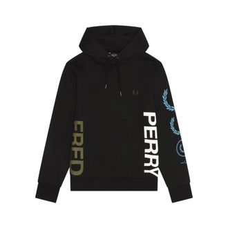 Fred Perry Schwarzer Grafik-Branded-Kapuzenpullover - - Sweatshirts & Hoodies - Herren - Schwarzk - S