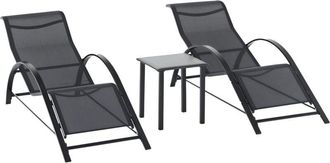 OUTSUNNY Gartenliege Set Metall Mesh 3-TLG. Sonnenliege mit Teetisch Gartengarnitur mit 2 Sonnenliegen, 1 Beistelltisch Gartensitzgruppe für Garten