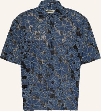 Woodbird Woodbird Kurzarm-Hemd Wbwang Loose Fit Im Materialmix blau