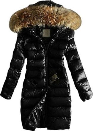 Generic Manteau dhiver long en fausse fourrure imperm&eacute;able et chaude pour femme - Veste matelass&eacute;e mi-longue avec fermeture &eacute;clair, Noir, XXL