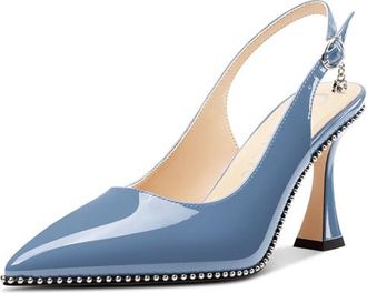 Castamere Femmes Slingback Kitten Talon Heel Ferm&eacute; Pointu Bout Escarpins Bloc Chunky Mariage Party Dress Chaussures 9 CM Heels Bleu Cobalt 43 EU