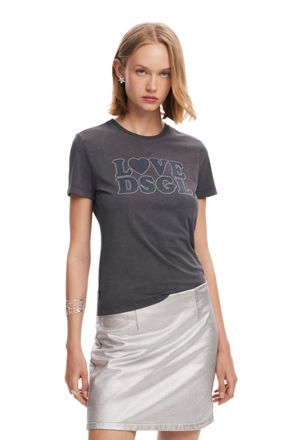 Desigual Womens Woman Knit Short Sleeve T-Shirt, Black, XL