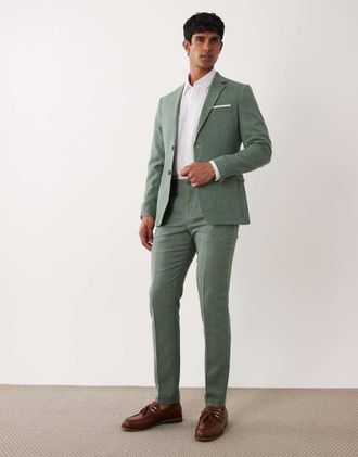 Selected Pantalon slim en lin m&eacute;lang&eacute; - Vert