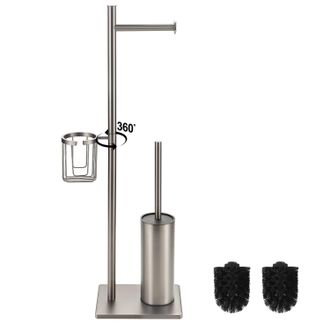 BGL Fashion Multifunktions-Toilettenpapierhalter aus Edelstahl mit schwerem Sockel, freistehend, WC-B&uuml;rstenhalter & 360&deg; drehbarem Eckkorb - geb&uuml;rsteter Edelstahl