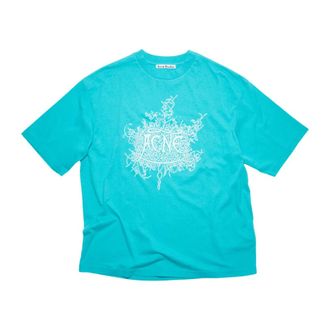 Acne Studios Fluoreszierendes blaues Logo-T-Shirt - - Tops - Herren - Blau - L