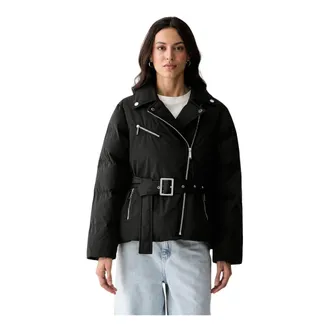 Karl Lagerfeld Femme, Vestes, Noir, Taille: 42 FR Veste motard matelass&eacute;e &agrave; ceinture