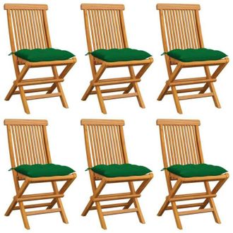 vidaXL Vidaxl - Gartenst&uuml;hle mit Gr&uuml;nen Kissen 6 Stk. Massivholz Teak