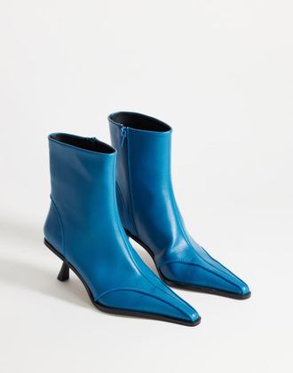 Topshop Keaton bottines &agrave; talon angulaire avec passepoil en vert canard-Bleu