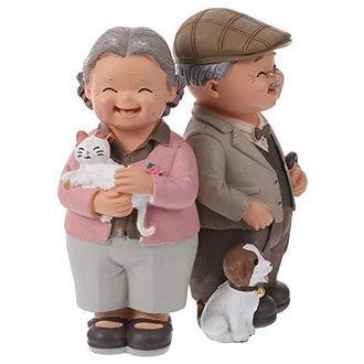 Yardwe Figurine De R&eacute;sine Couple &Acirc;g&eacute; Statue D&eacute;corative Cadeau Grands Parents Mariage Anniversaire Saint-Valentin Ornement Compact Micro-Paysage 2.36X2.17X5.1