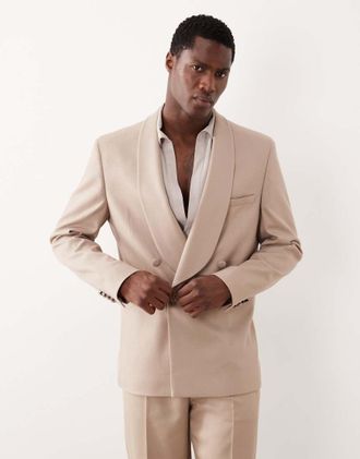 Asos Smoking-Sakko aus Kontrast-Twill in Steinbeige mit Regular-Fit-Schnitt-Neutral