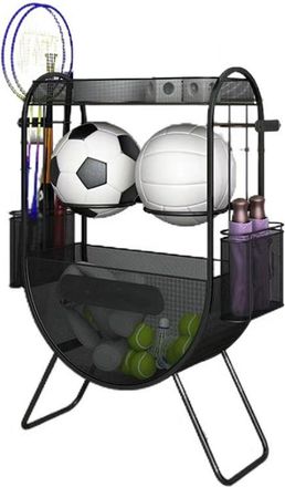 Generic Hochleistungs-Tennisschl&auml;ger-Aufbewahrungsregal, Bodenstehender Badmintonschl&auml;gerhalter Mit Aufbewahrungskorb, Pr&auml;sentationsregal for Sportger&auml;te, 100