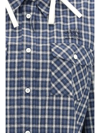 Miu Miu Womens Hooded Checked Shirt Blue-White Cotton Blue/white