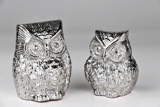 ARTRA Design GmbH Deko Figur Eule Maddy 2er Set Deko Uhu Tischdeko Geschenk Silber