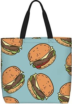 Generic Sac Fourre-Tout Hamburgers Et Cheeseburgers Rigolos Fourre Tout De Grande Capacit&eacute; Avec Poign&eacute;es Sacs En Toile &Eacute;paule, Pour Tous Les Jours, Voyage, Fi