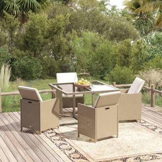 vidaXL Vidaxl - Meubles à dîner de jardin et coussins 5 pcs Poly rotin Beige