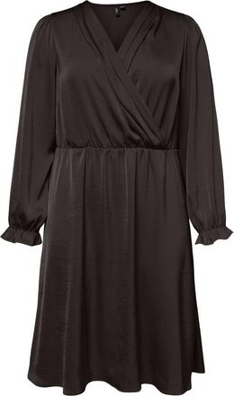 Vero Moda Curve Vero Moda Mary Midikleid mit V-Ausschnitt und langen &Auml;rmeln in Braun