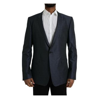 Dolce & Gabbana Blauer Wollmantel Gold Einreihiger Blazer - - Jackets - Herren - Blau - 3XL