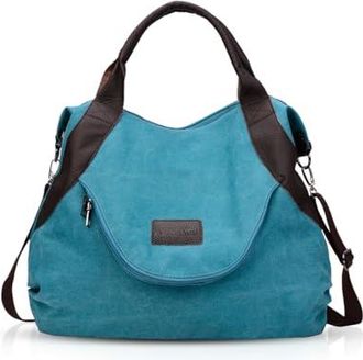 Nicole & Doris Sac à main pour femme - Cabas grande capacité en cuir souple avec bandoulière et pompon bleu