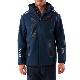 Geographical Norway Royal Men Softshell Jacke Herren Wasserdicht Jacke mit Kapuze Outdoor Windjacke Taktische Jacke Winter ideal f&uuml;r Aktivit&auml;ten im Freien (Marine/Schwarz