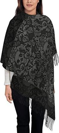 Generic Motif Damassé Gothique Noir À Tête De Mort Echarpe Cadeau Classique Chaud Châle Hiver Glands Foulard