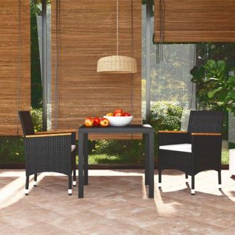 vidaXL Ensemble &agrave; d&icirc;ner de jardin avec coussins 3 pcs poly rotin noir - Vidaxl